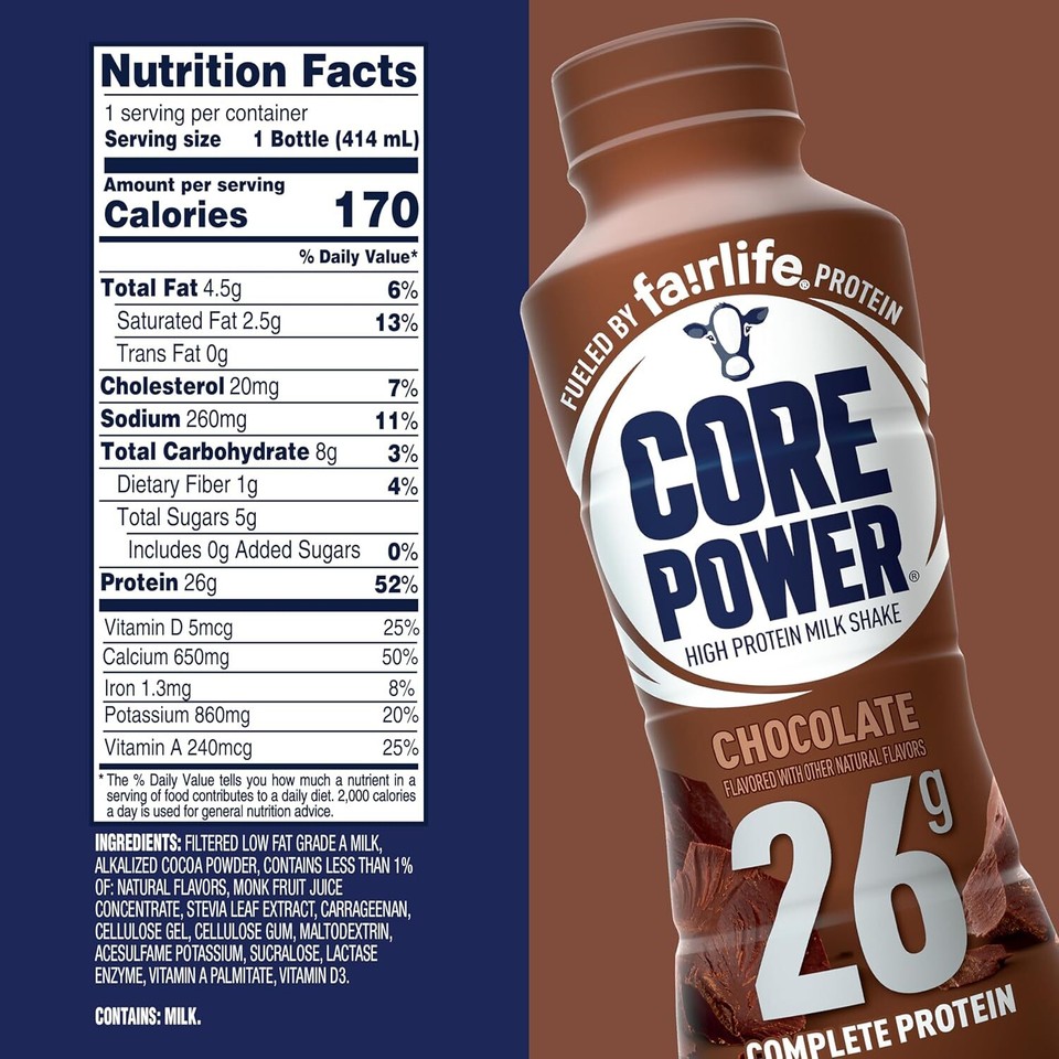 Core Power Protein Shake, Chocolate, 26g Bottle, 14oz, 12 Pack | eBay