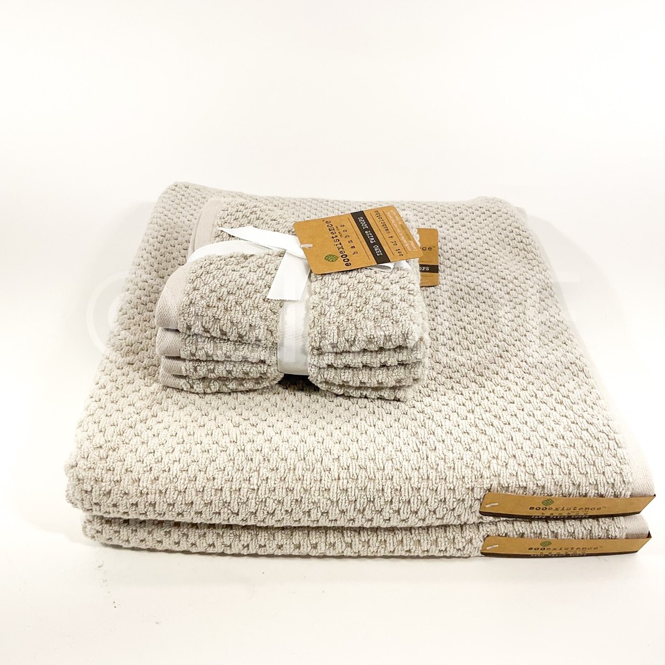 Ecoexistence 6 Towels Set 2 Bath 4 Washcloth Bamboo Rayon Beige New | eBay