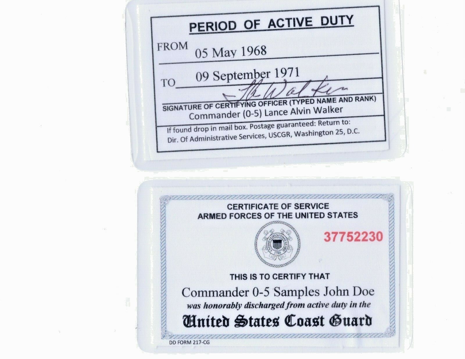 Coast Guard and USCG Reserve Honorable Discharge Laminated Card 2 1/8 X ...