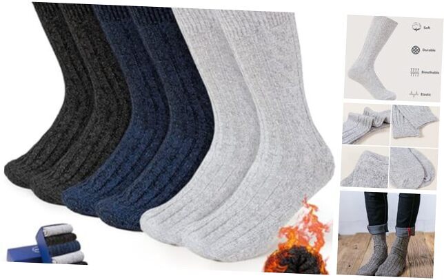 6 Pairs Warm Socks for Men Thick Winter Socks Thermal Wool Soft Solid ...
