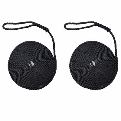 2 x 24mm Black Softline Mooring Ropes x 30m C/W 10inch Soft Eye, Warps ...