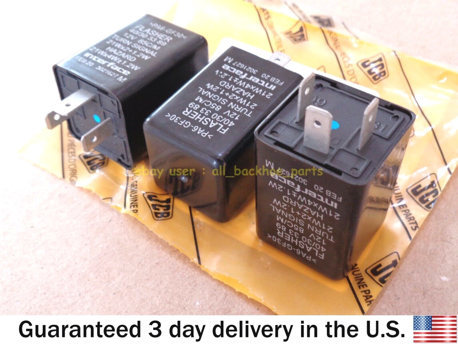 JCB BACKHOE - GENUINE JCB RELAY, 12 V FLASHER, 3 PCS. (PART NO. 40/ ...