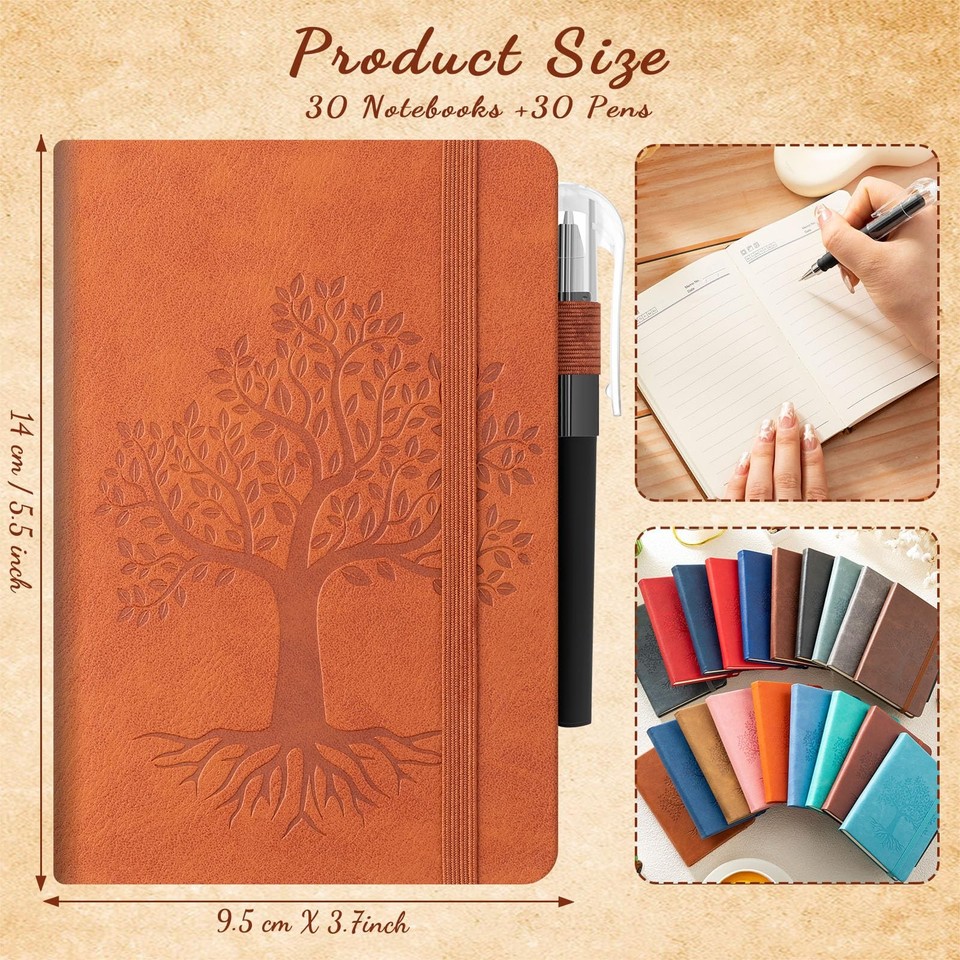 Tree Small Notebooks Pen Leather Lined Pocket Subject Notebooks ...