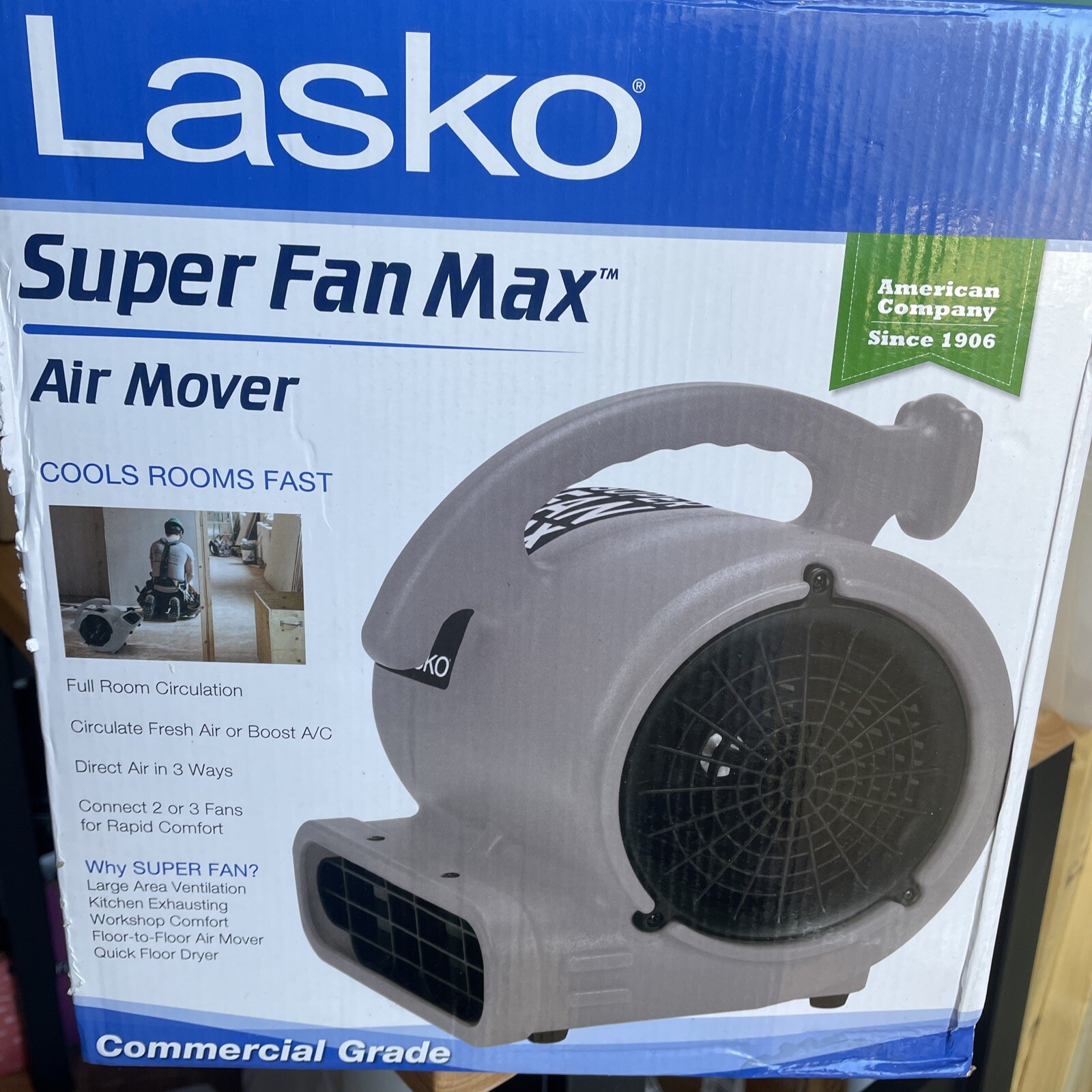 Lasko SF-20-G High Velocity Super Fan Max Air Mover Floor Fan with 3 ...