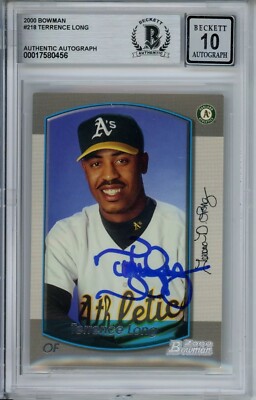 TERRENCE LONG SIGNED AUTOGRAPH 2000 BOWMAN #218 ROOKIE CARD A'S BECKETT ...