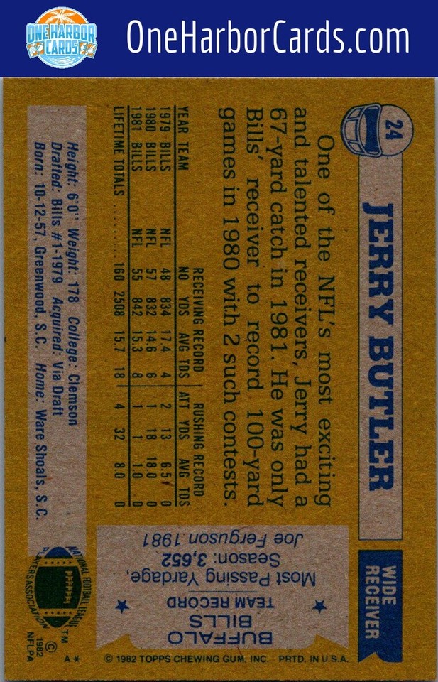 1982 Topps Buffalo Bills #24 Jerry Butler | eBay