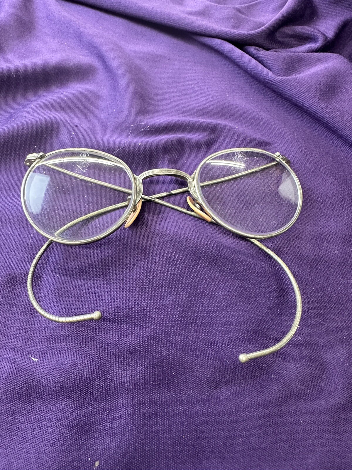 Vintage Round Safety Glasses Silver Metal Frames - Gem