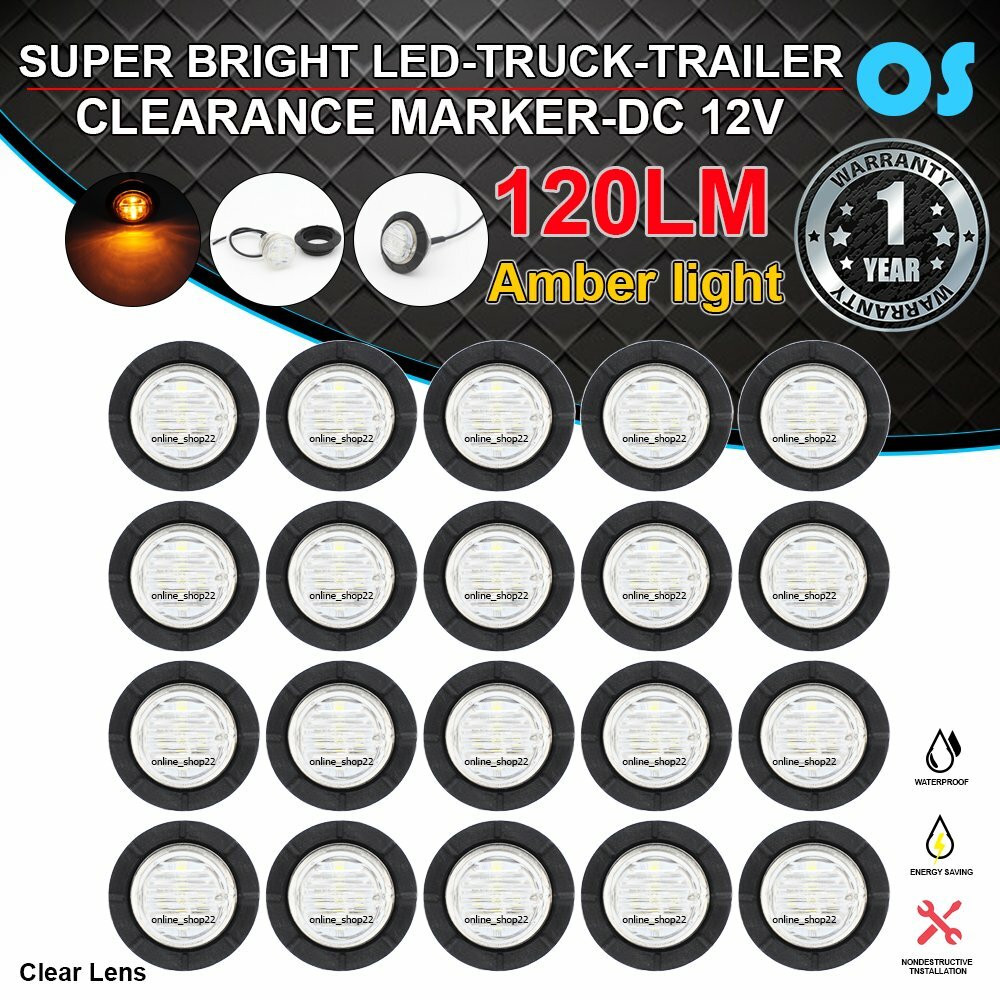 20 X Amber 1-1/4" 6 LED Side Marker Round Indicator Light 12V Lorry ...