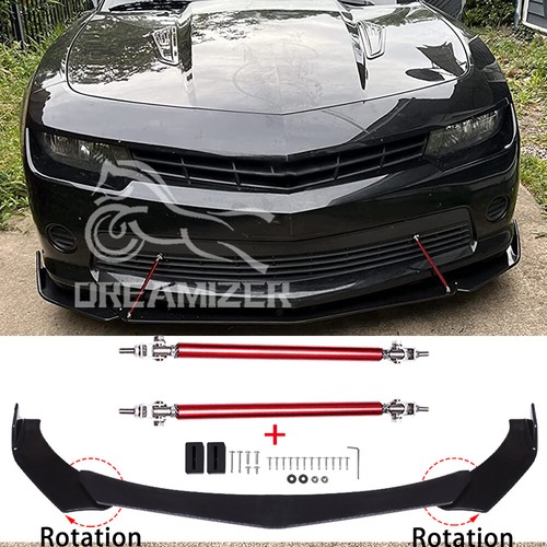 For Chevy Camaro Z28 1LE Gloss Front Bumper Lip Splitter Spoiler + 2x ...
