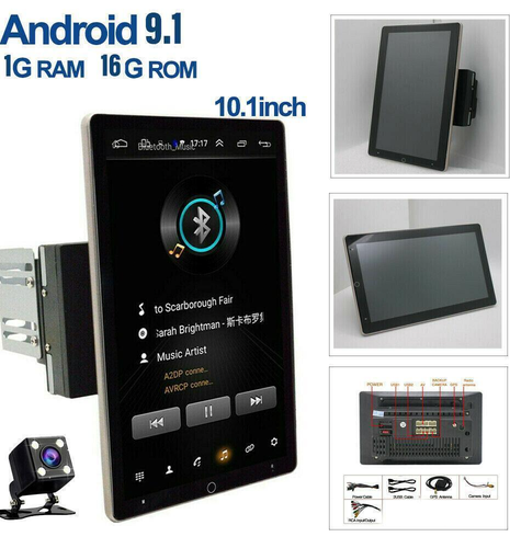Touch Screen Android 9.1 10.1" Rotatable Car Stereo Radio 2DIN GPS Wifi ...