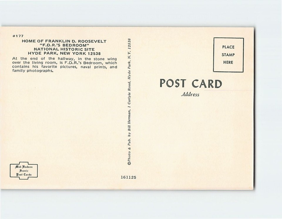 Postcard FDR's Bedroom Home of Franklin D. Roosevelt National Historic ...