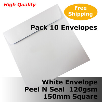 10 Envelopes HQ White 150mm Square Wallet Shape 120gsm Peel N Seal # ...
