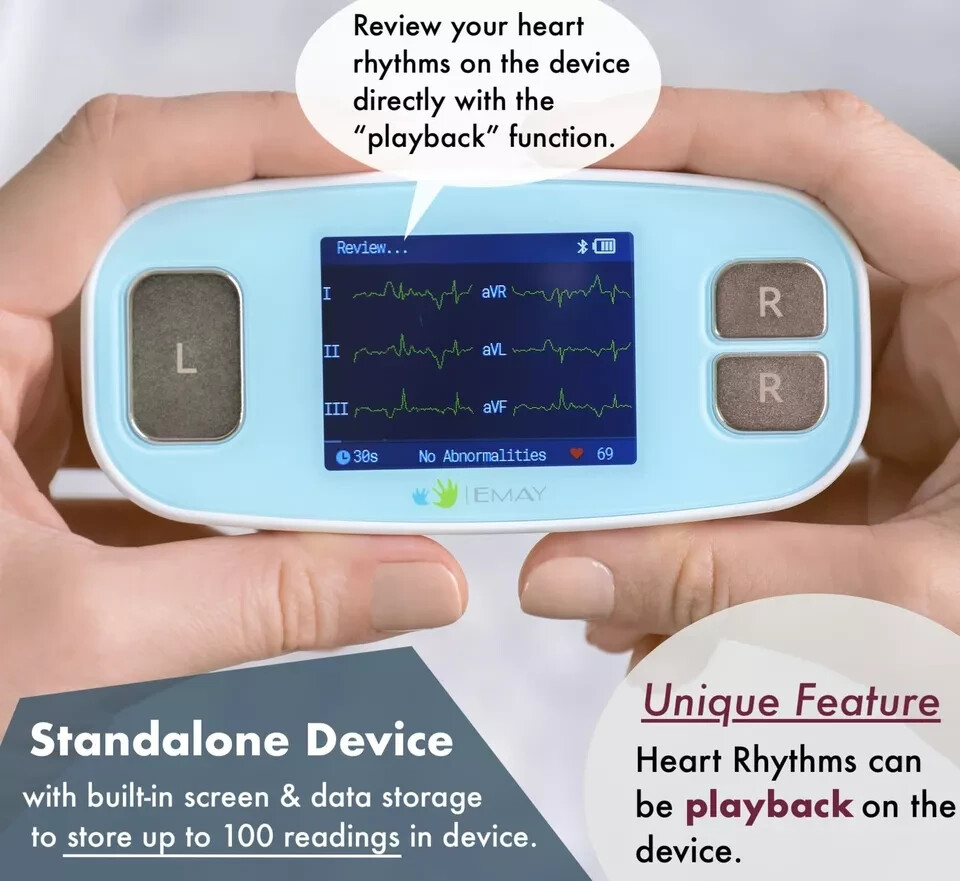 EMAY 6Leads Portable ECG Monitor Record ECG and Heart Rate in 6 ...