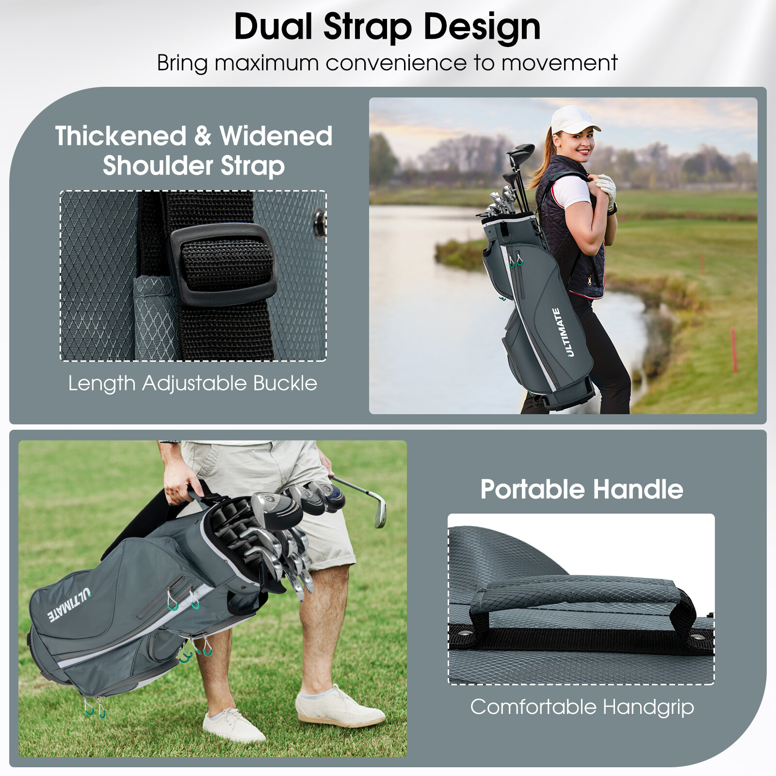 Golf Stand Bag, Lightweight Golf Cart Bag w/ 14 Way Top Full-Length ...