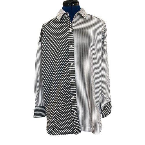 Steve Madden Striped Button Up Oversized Cotton Shirt Women's Size S ...