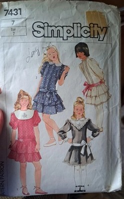 Girls Vintage Simplicity Pattern Size 7 Dress Cut-altogether 7431 w w ...
