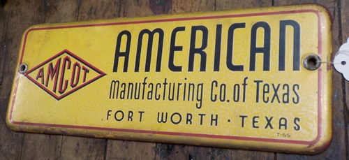 Porcelain Metal Sign 12 .5" x 5" American Manufacturing Co. Texas AMCOT ...
