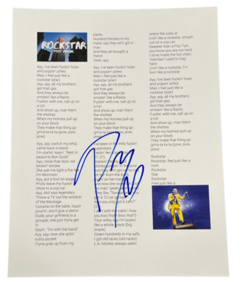 POST MALONE SIGNED ROCKSTAR LYRIC SHEET AUTHENTIC AUTOGRAPH POSTY COA ...