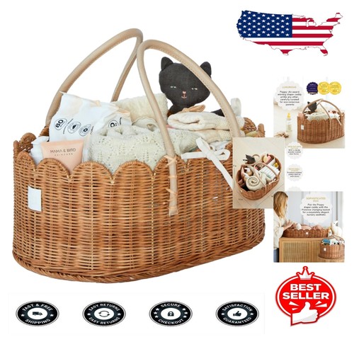 Handmade Scalloped Rattan Diaper Caddy - Lightweight & Versatile ...