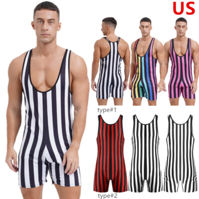 Men's Fitness Wrestling Singlets Striped Rainbow One-piece Bodysuit ...