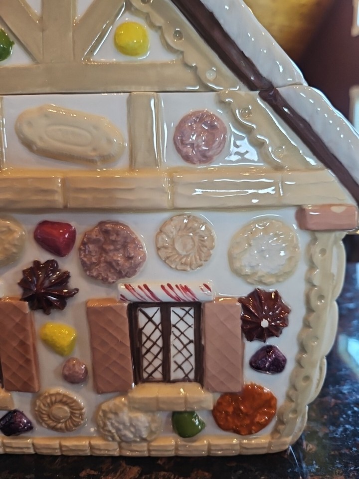 Vintage MCM Ceramic Christmas Gingerbread House Cookie Jar Hansel ...
