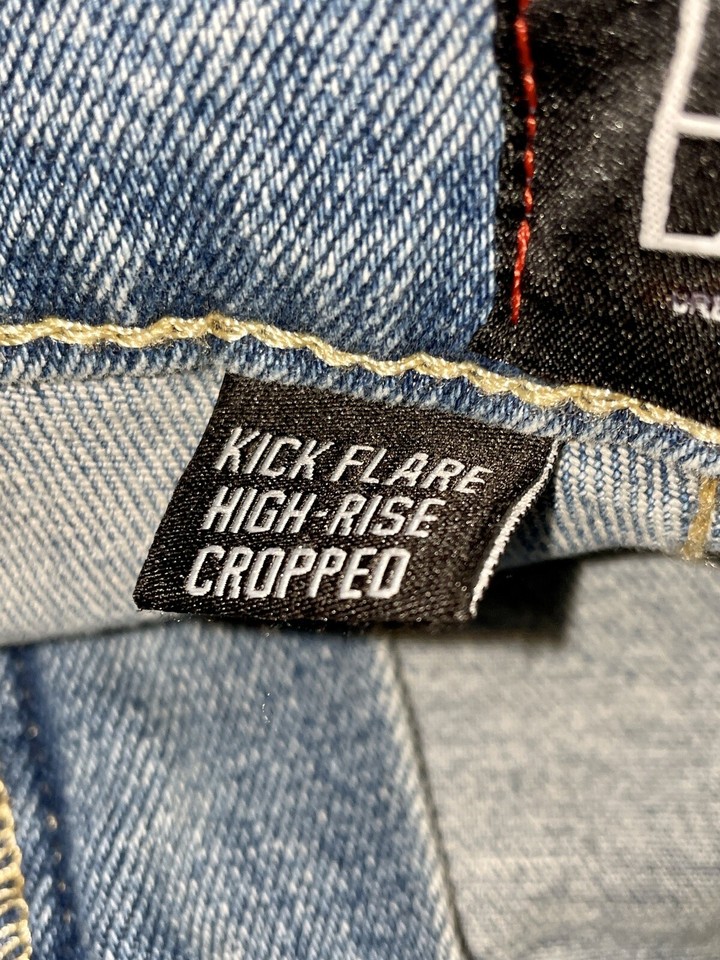 $70 BDG KICK FLARE HIGH-RISE CROPPED FRAYED BOTTOM HEM STRETCH COTTON ...