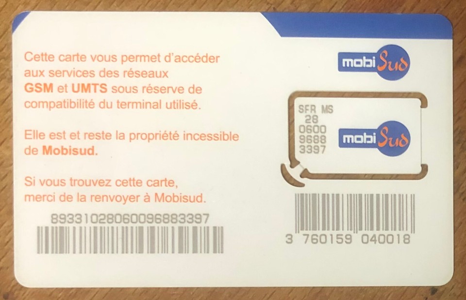 MOBI SUD TELECOM MOBILE CARTE SIM GSM CELLULAIRE TELECARTE SCHEDA PHONE ...