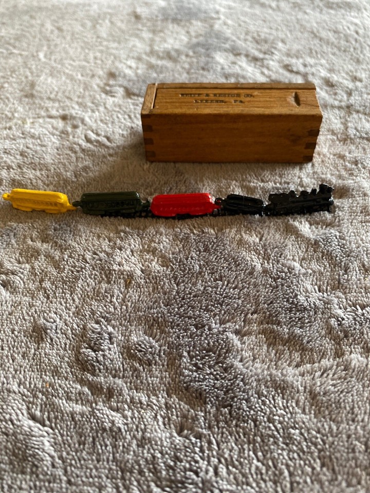 Vintage Reiff & Nestor Co. Mini Wooden Box With Mini Metal Train Set ...