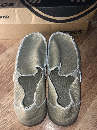 Crocs Santa Cruz Men's Khaki Beige Canvas Slip On Loafers - US Men's 7 ...