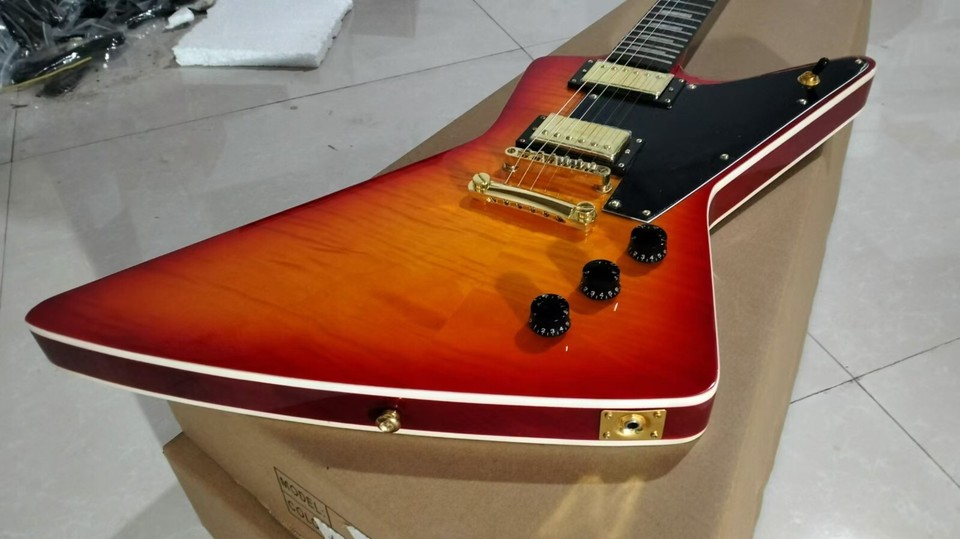 Custom Explorer Electric Guitar Maple Top Sunburst color ABS Bridge 22 ...