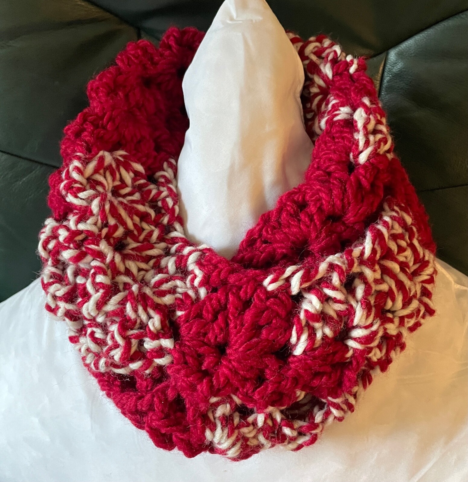 Handmade Crochet Scarf Warm Cozy Red & White | eBay