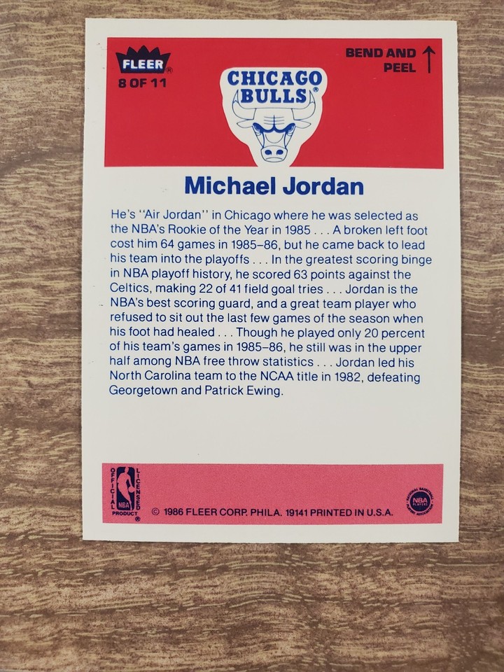 MICHAEL JORDAN 1986 1986-87 Fleer #8 Rookie Sticker Card this card is ...
