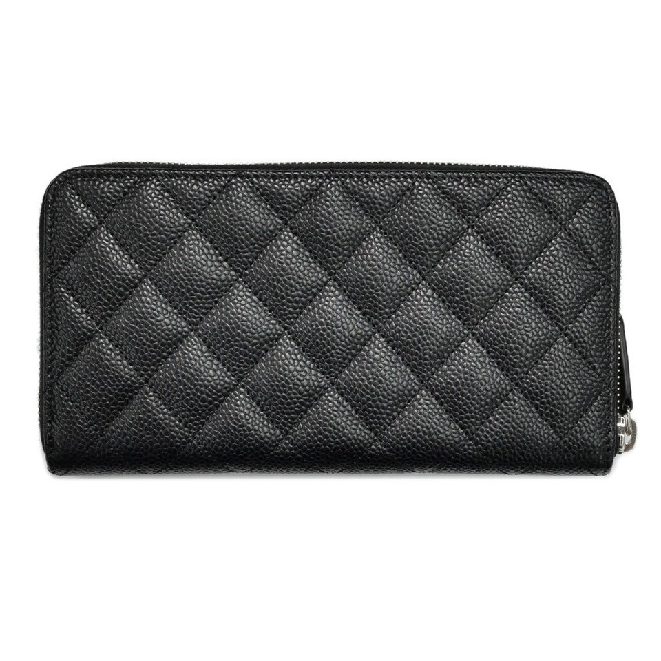 CHANEL Matelass Round Zipper Long Wallet A50097 Black Silver Hardware ...