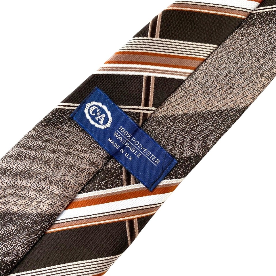 C & A Vintage Mens Tie Brown Stripe Made In UK Retro 1980s Smart Tie Polyester | eBay UK