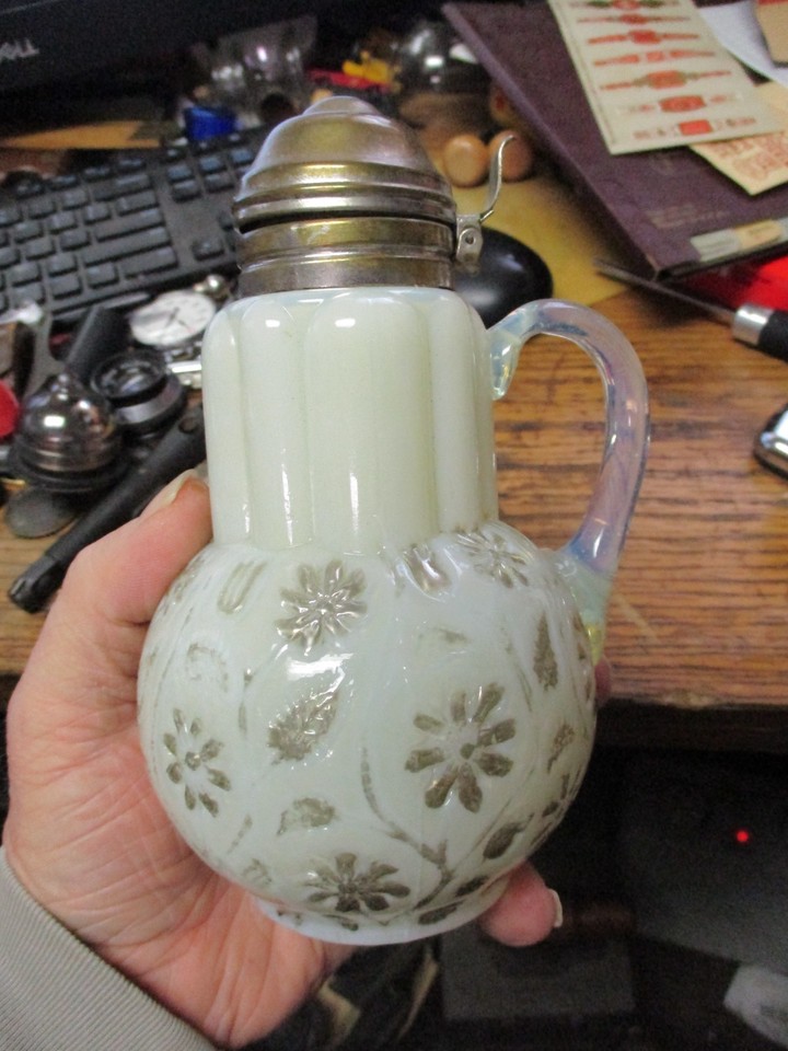 1889 Antique Daisy Findlay Ohio Onyx Glass SYRUP PITCHER ART GLASS | eBay