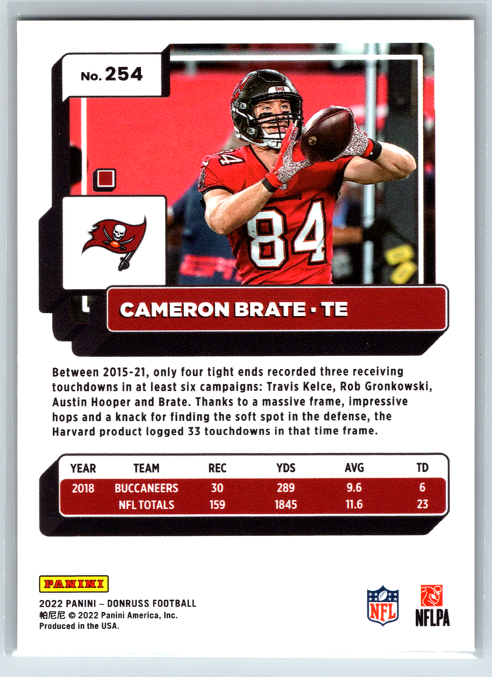 Cameron Brate 2022 Donruss Press Proof Gold Holo Premium #254 ...