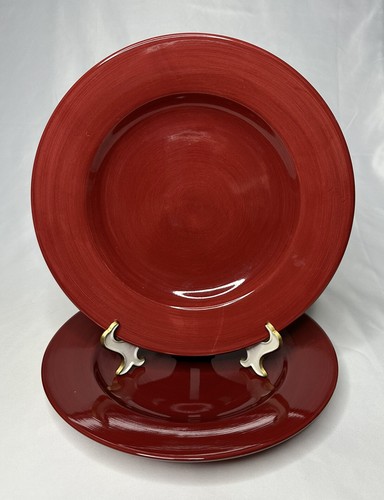 Set of 2 Essential Colours by Pier 1 Hand Painted Dark Red Dinner ...