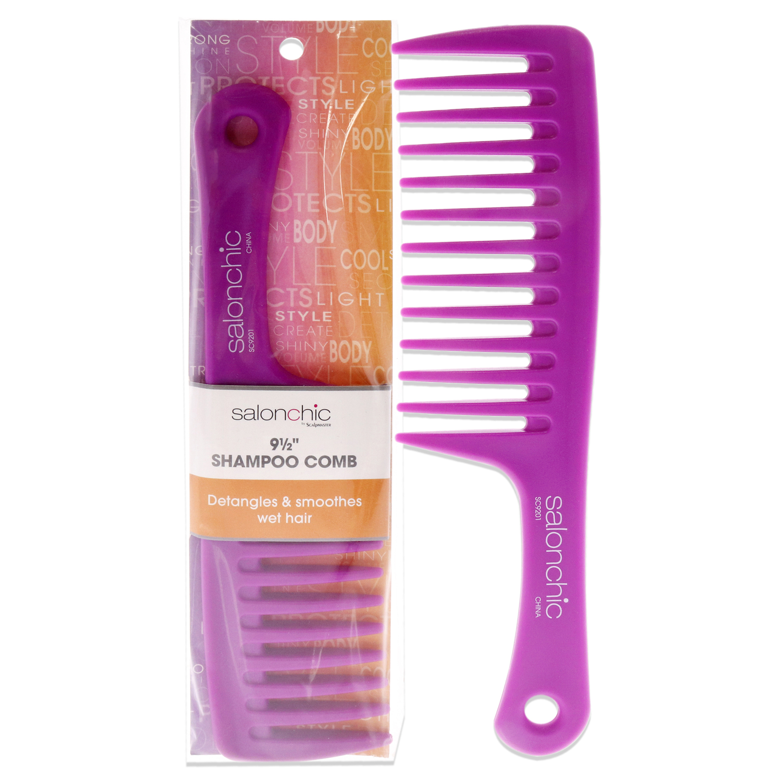 Detangler Shampoo Comb 9.5 - Bright Pink by SalonChic for Unisex - 1 Pc ...