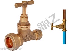 Mains Brass STOPCOCK for 25mm MDPE blue POLYPIPE to 15MM COPPER PIPE ...