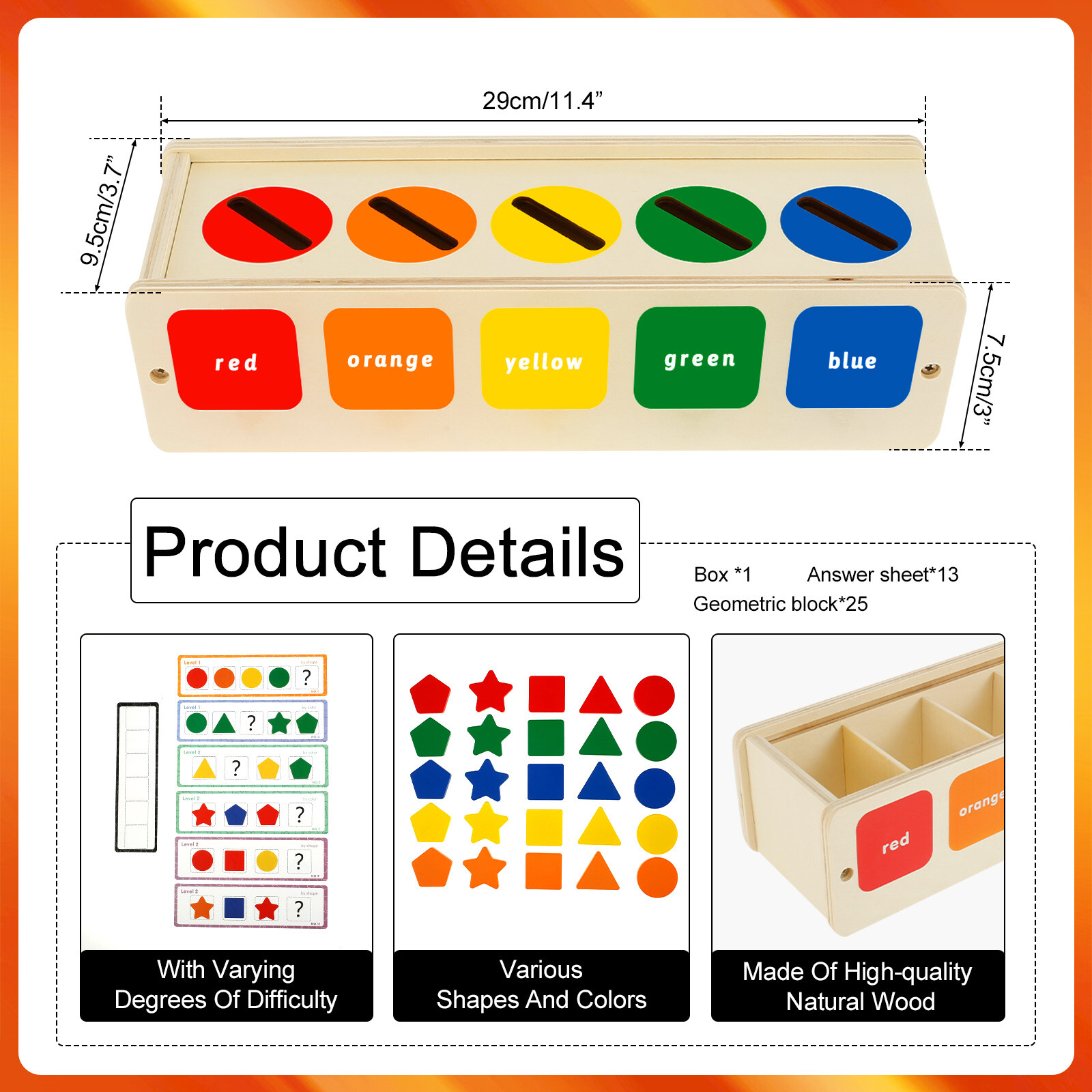 Montessori Toys Wooden Shape Sorting Box with 25 Geometric Blocks Early ...