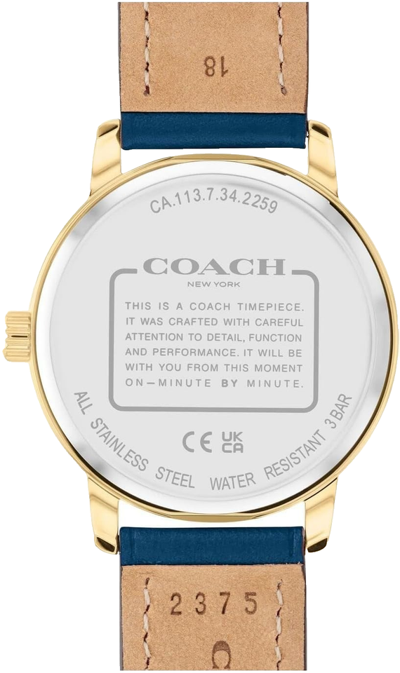 COACH GRAND 14504074 NAVY BLUE LOGO DIAL LEATHER STRAP 36MM WOMEN'S ...