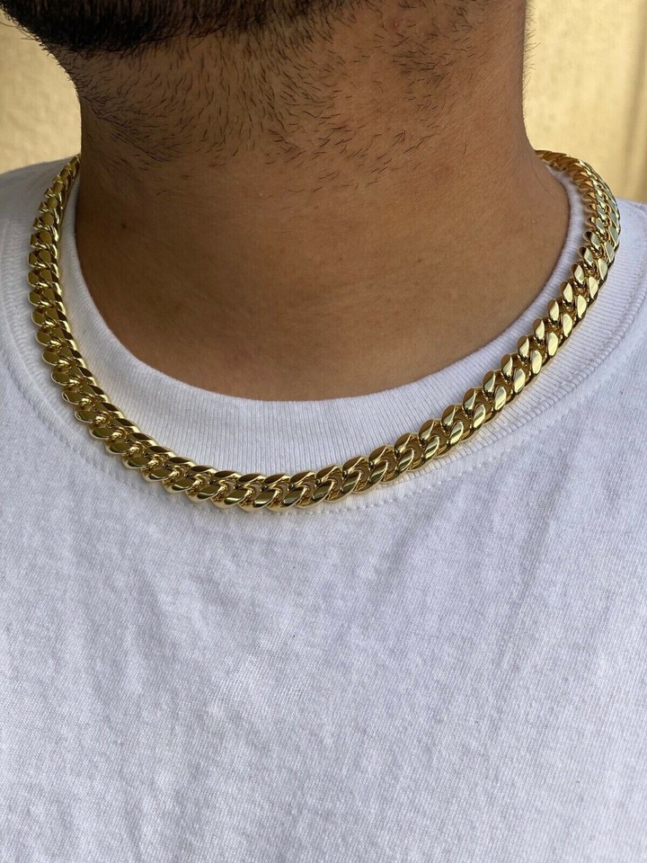 925 Sterling Silver 14K Yellow Gold Plated Miami Cuban Monaco Link ...