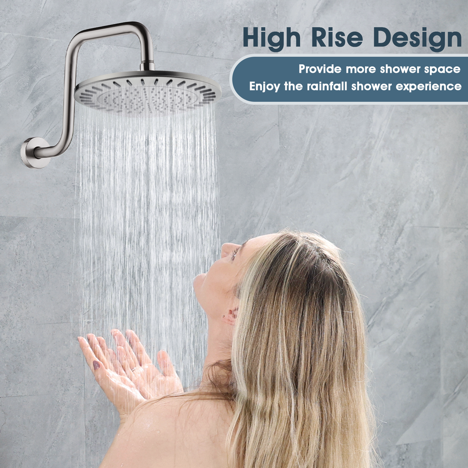New 13'' S Shaped Shower Head High Rise Extension Arm-Brushed Nickel ...