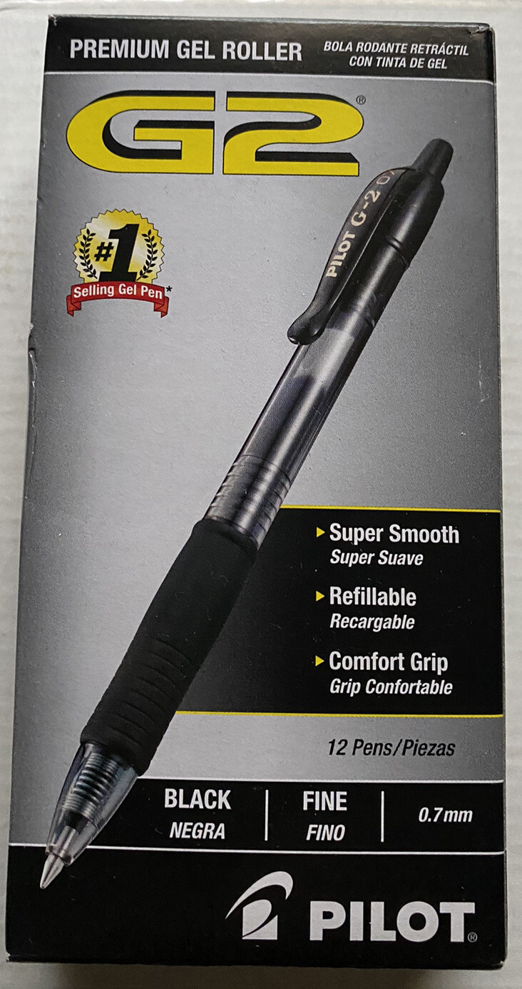 12 Black Pilot G2 0.7mm Retractable Gel Pens, 12 Pack of Fine Ink Pens ...