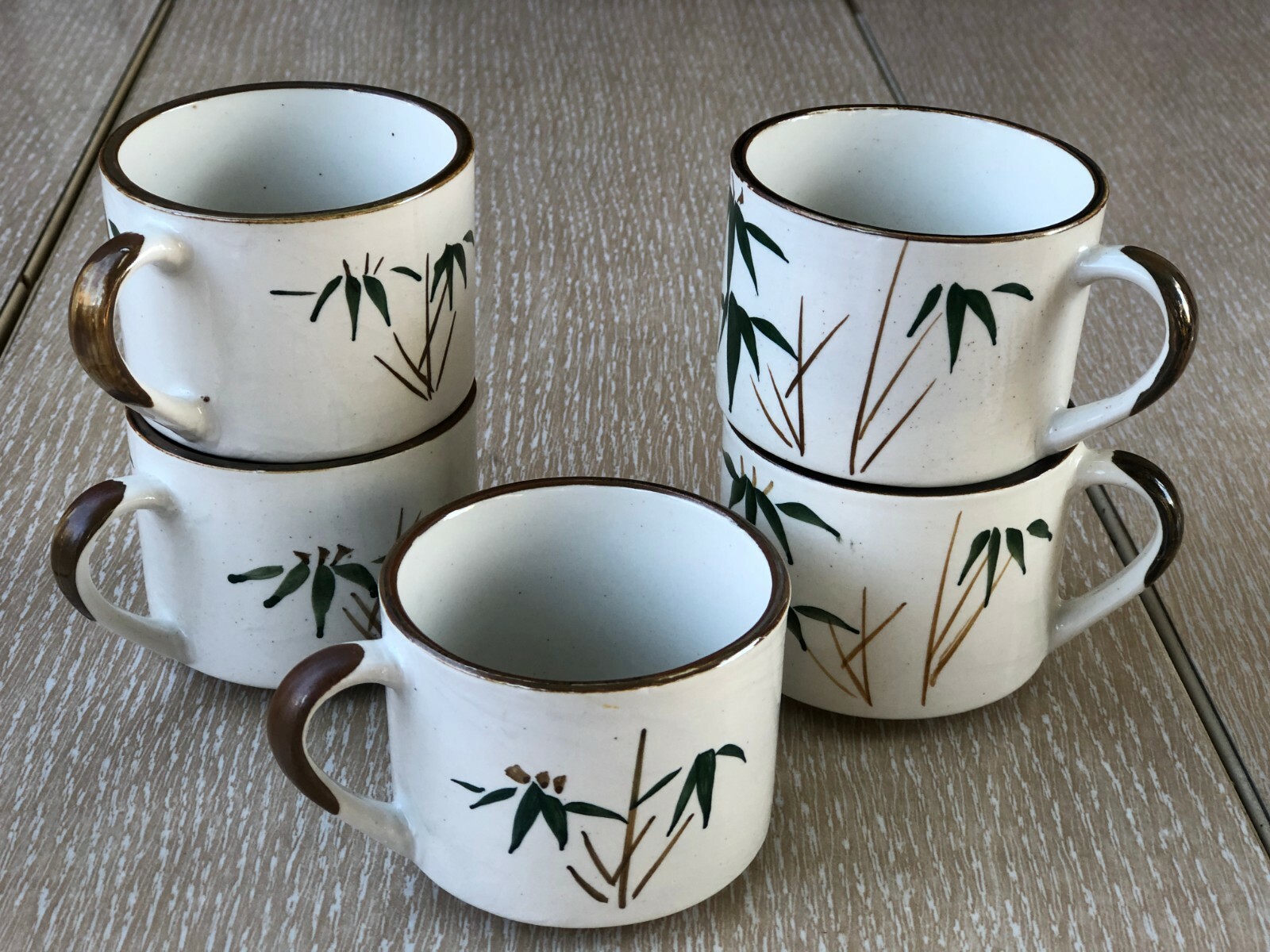 Bamboo Print Teacups Coffee Cups Set of 5 Green Brown Chi Kiang China ...