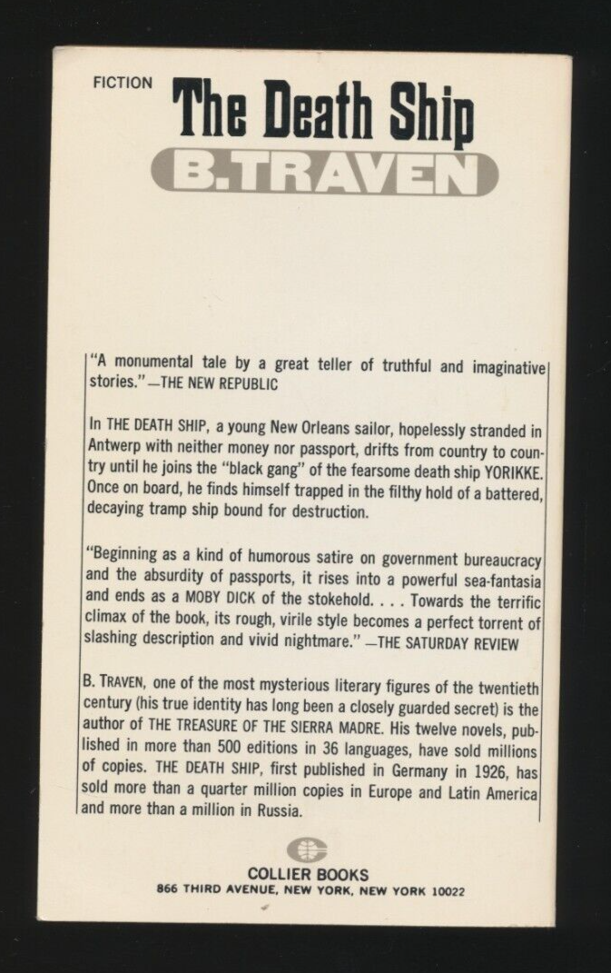 The Death Ship Story Of An American Sailor B. Traven 1968 2nd print ...