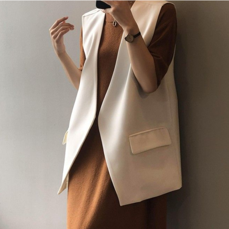 Lady Blazer Waistcoat Gilet Tank Tops Jacket Sleeveless Coat Slit ...