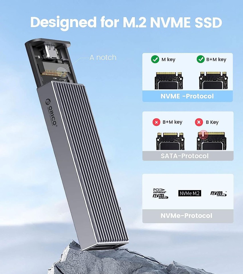 ORICO 20Gbps M.2 NVMe SSD Enclosure Adapter USB3.2 Gen2 Type-C to SSD ...