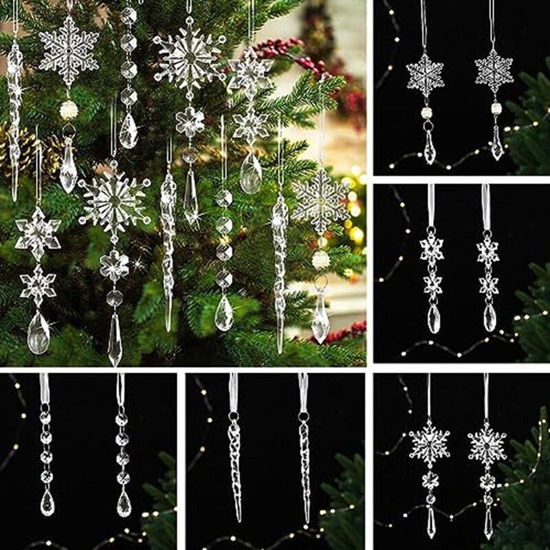 10Pcs Acrylic Fake-Icicles Christmas Snowflake Pendants Xmas Tree ...