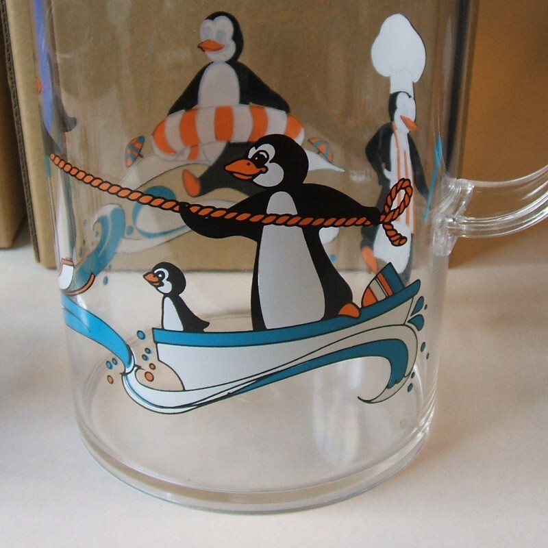 Avon Penguin Party Outdoor Acrylic Pitcher and 4 Tumblers New old Stock ...